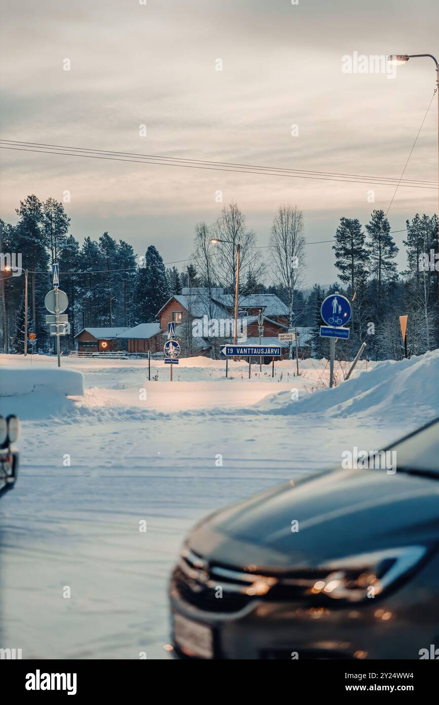 Lappish house in winter, snow covered in Rovaniemi, Lapland Stock Photo ...