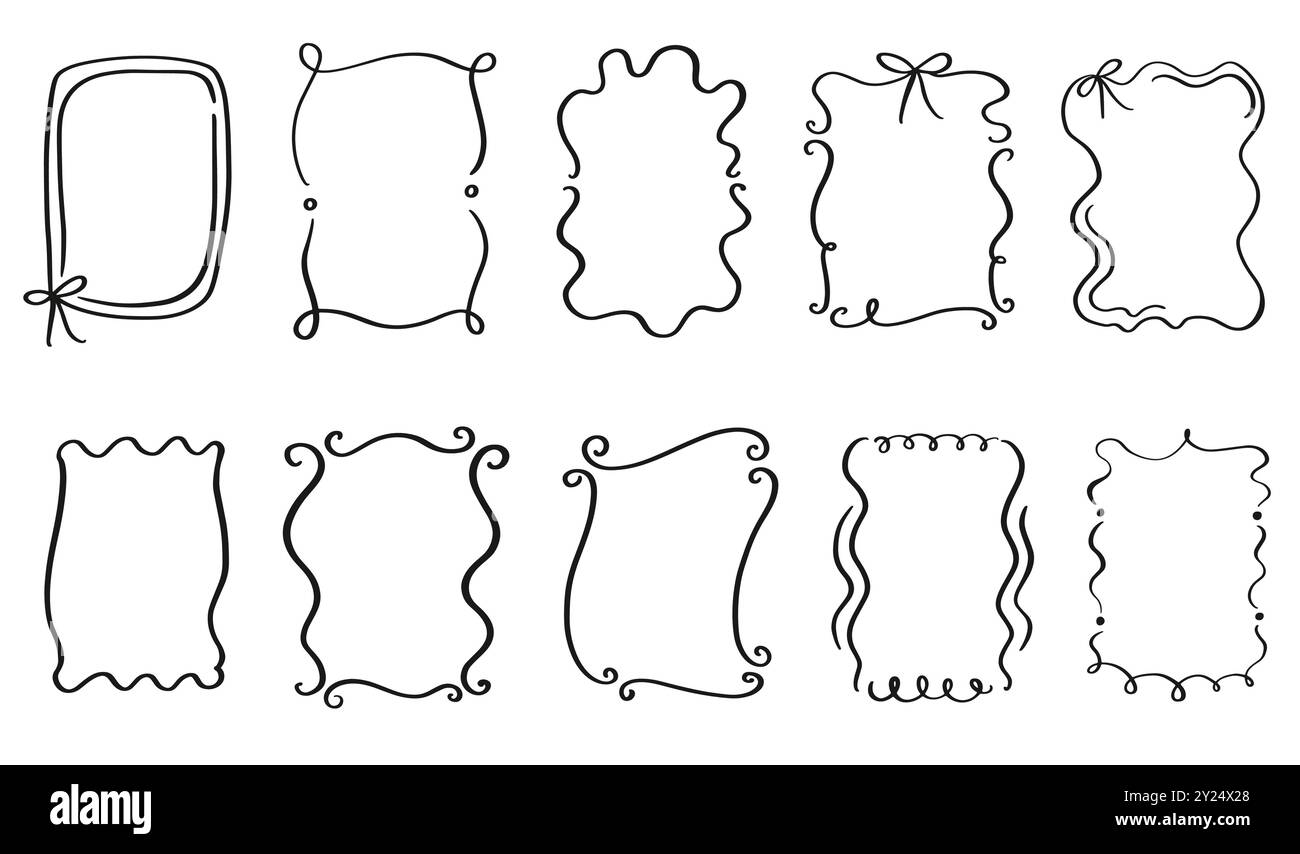 Hand Drawn Cute Flourish Frames Border Corners Set Stock Vector Image ...