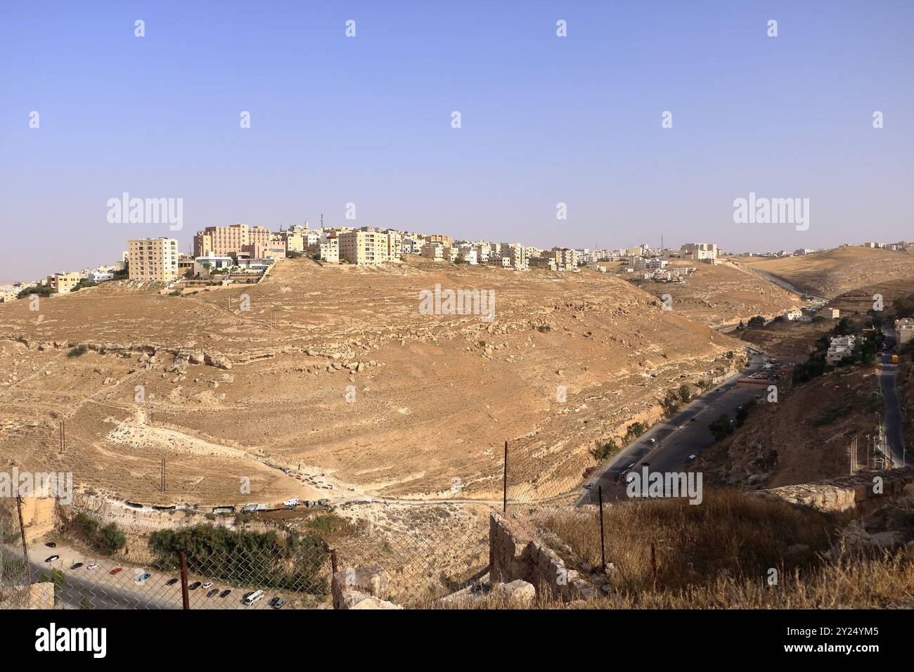the above view of roads and Al-Karak city from castle. Al-Karak (Karak ...