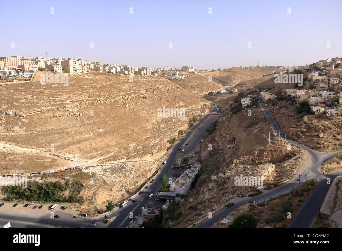 the above view of roads and Al-Karak city from castle. Al-Karak (Karak ...