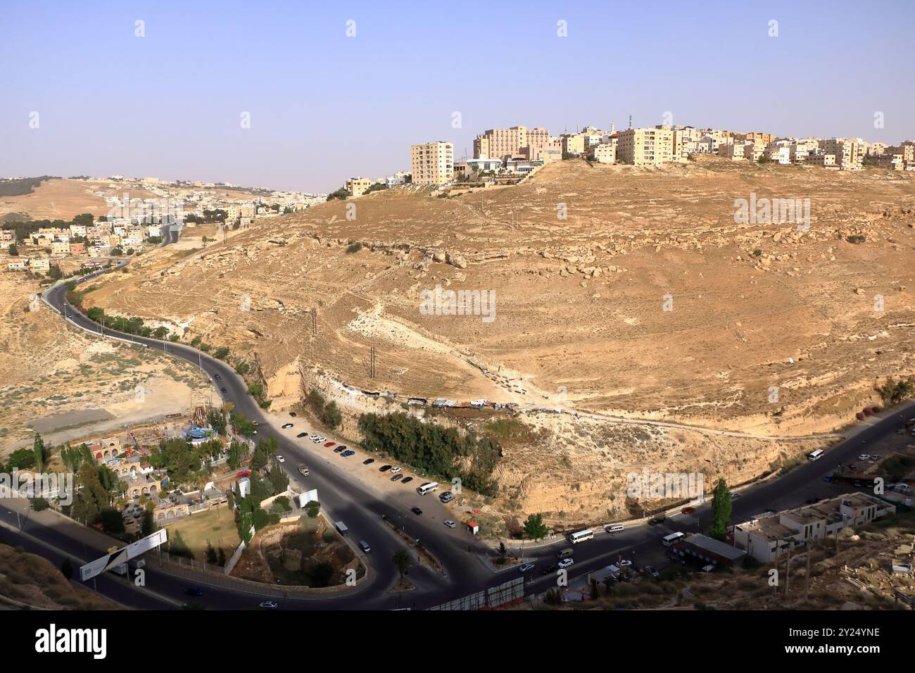 the above view of roads and Al-Karak city from castle. Al-Karak (Karak ...