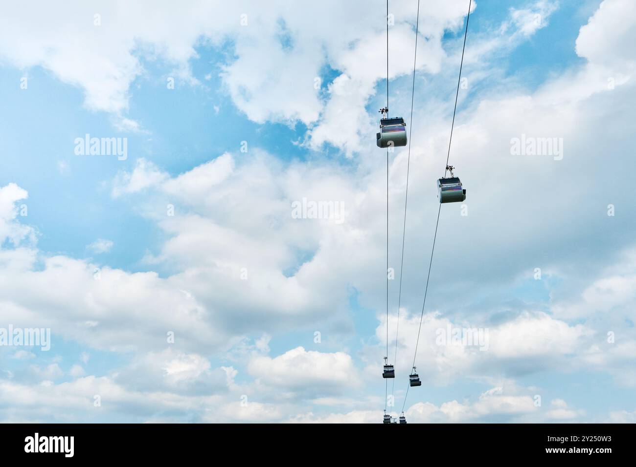 Funicular cabin or Cable car on blue sky clouds background. Sky lift ...
