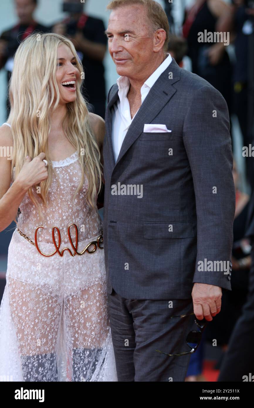 Italy, Lido di Venezia, September 07, 2024: Kevin Costner and Sienna ...