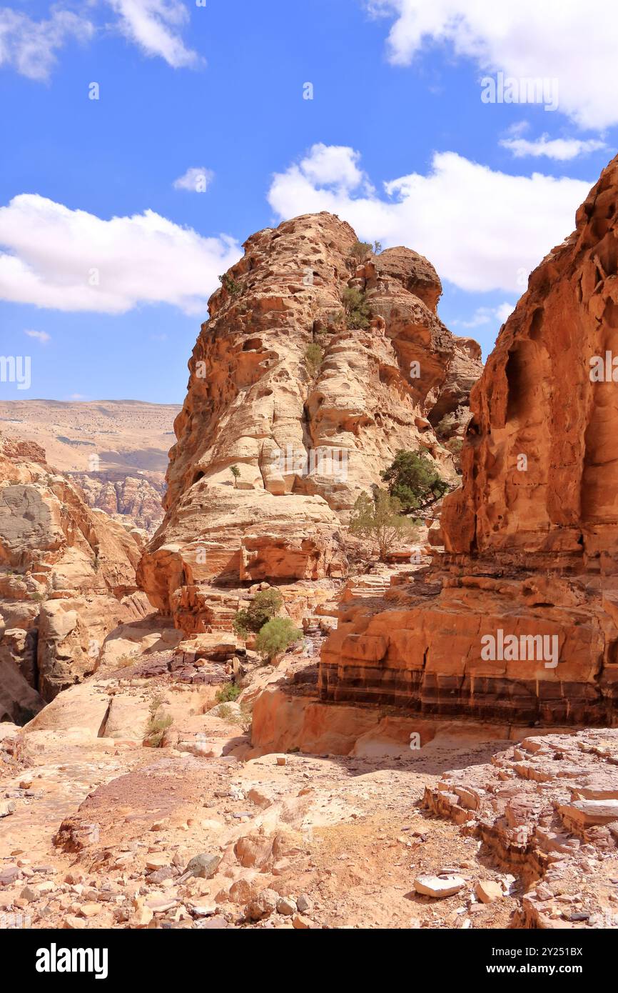footpath in the rock along Ad-Deir Trail Monastery Route in the ...