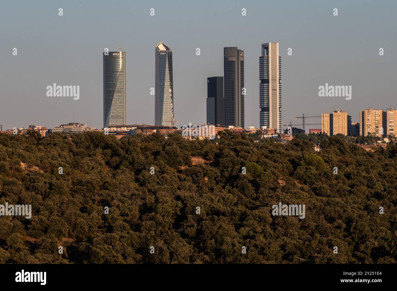 View of the skyscrapers of the skyline of Madrid known as the Four ...