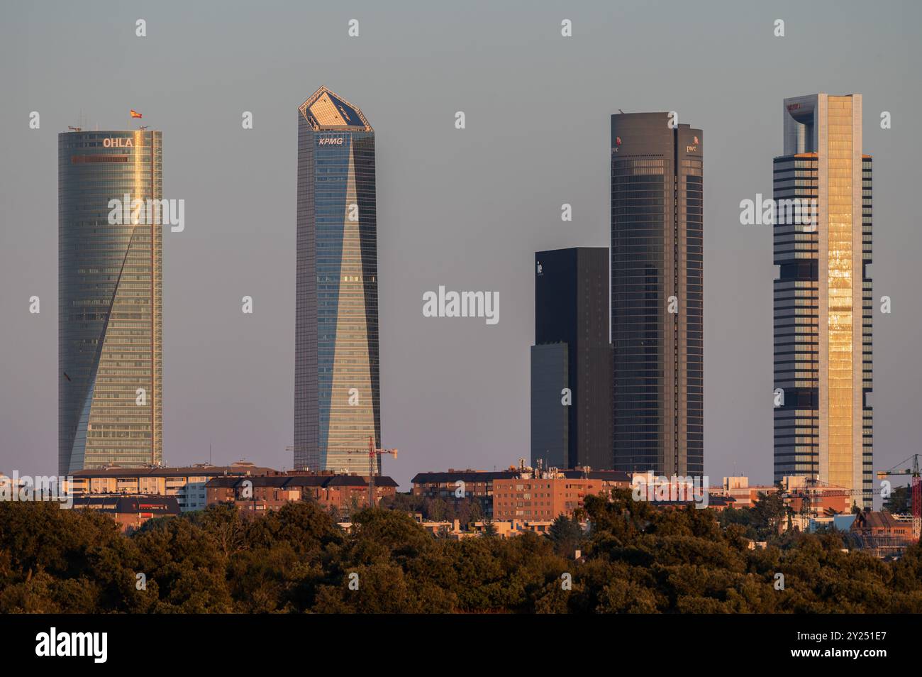 View of the skyscrapers of the skyline of Madrid known as the Four ...