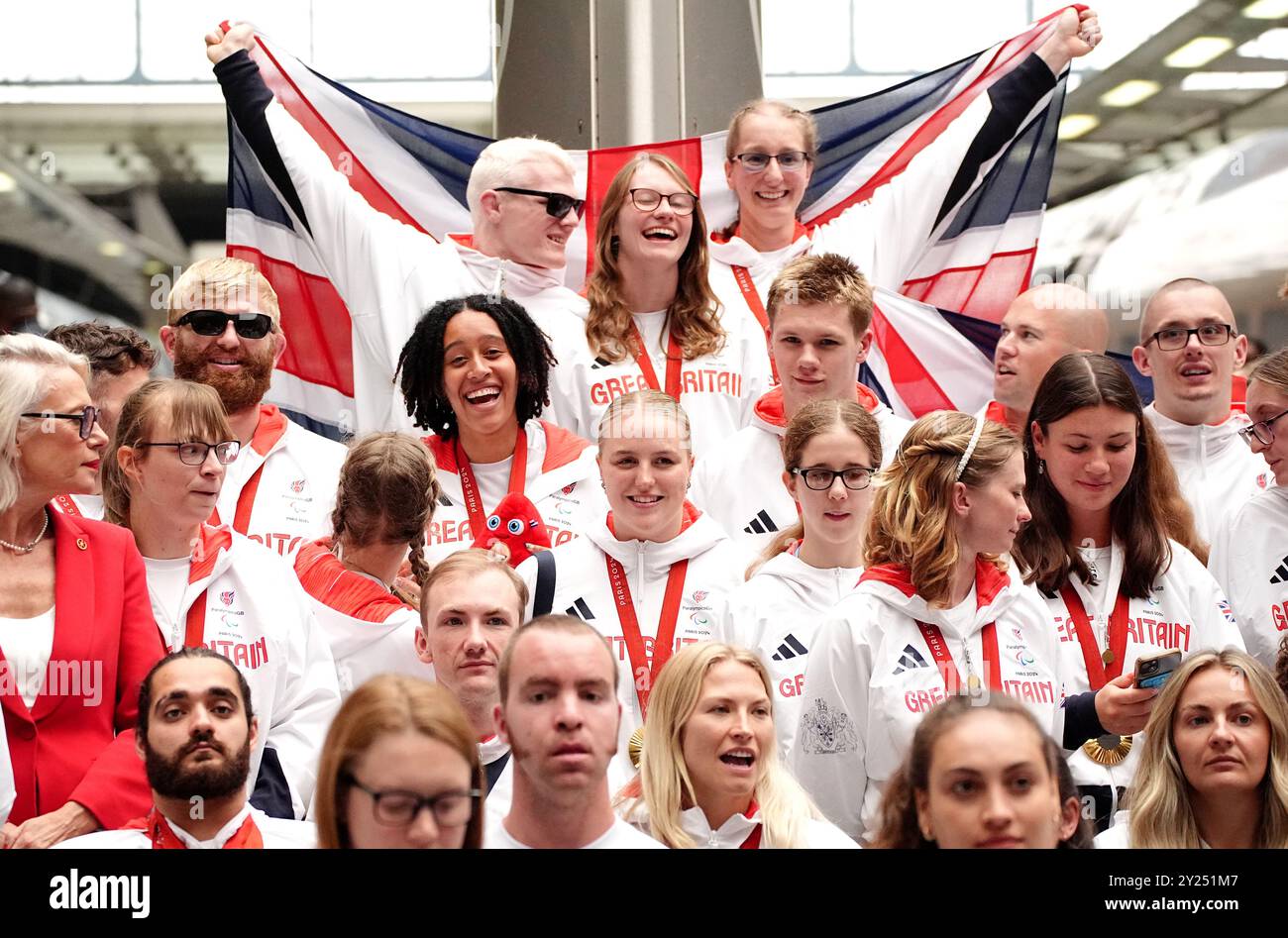 Team ParalympicsGB pose for photographs after arriving by Eurostar into ...