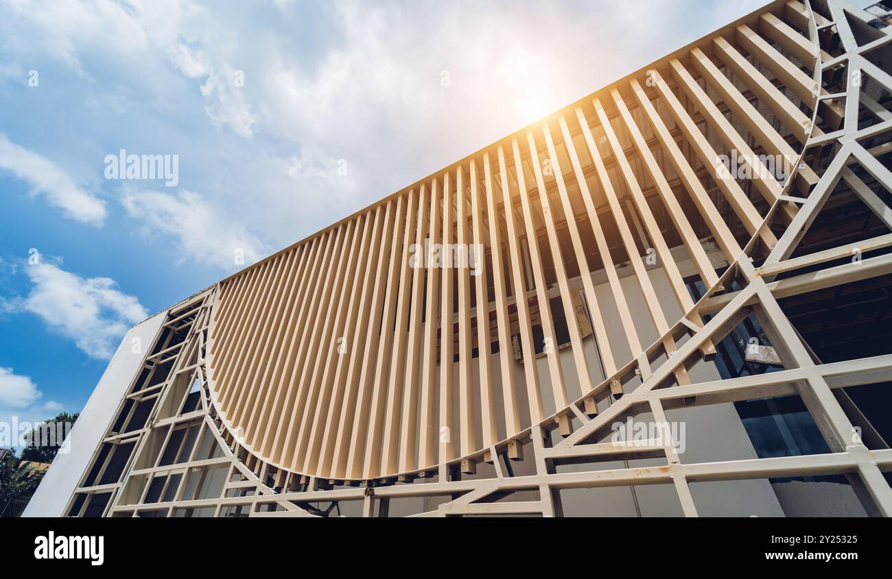 A structure featuring wooden slats on construction site contributing to ...