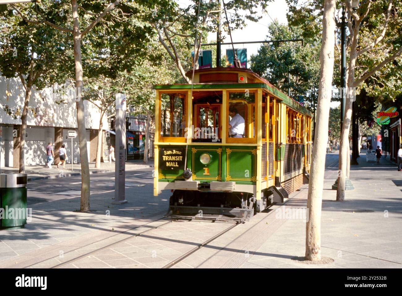 Vintage tram car number 1 in the centre of San Jose in 1999, California ...