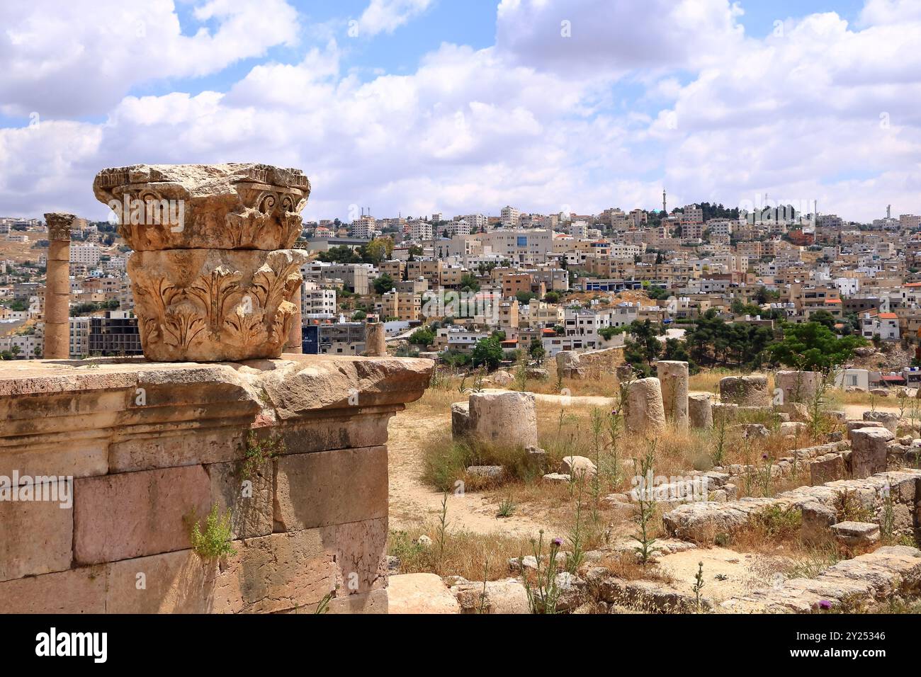 Jerash in Jordan - May 07 2024: View on the modern city from the ...
