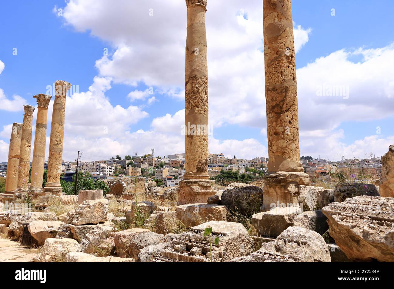 Jerash in Jordan - May 07 2024: View on the modern city from the ...