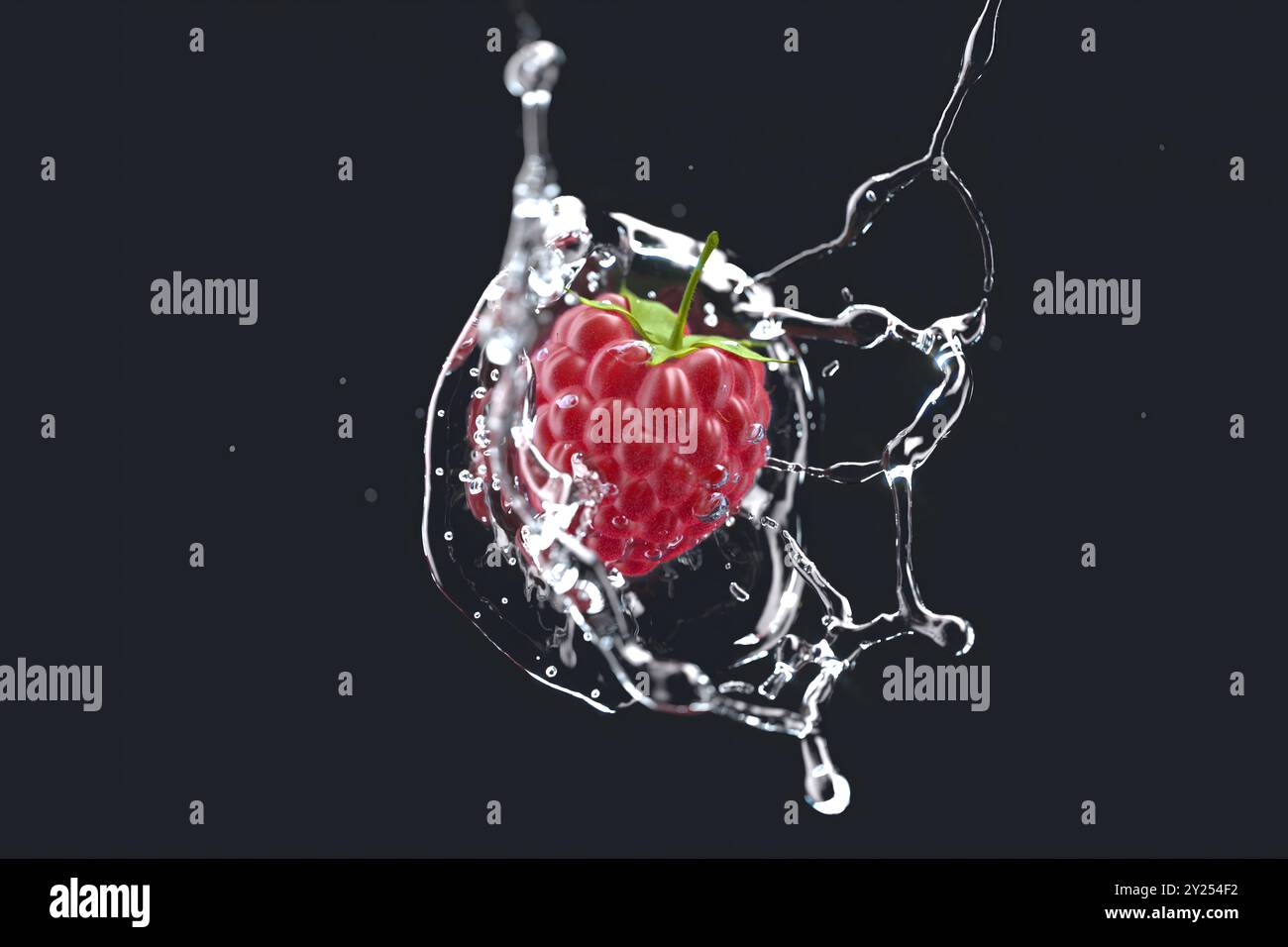 Raspberry falling water splash mockup, depth of field, dark background ...