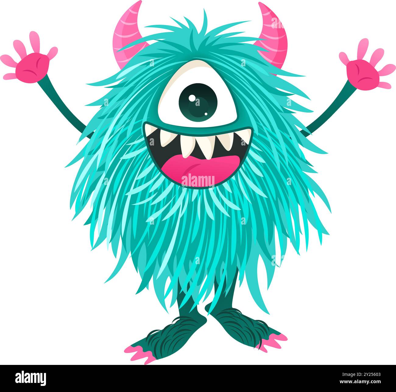 Cute cartoon fluffy monster with horns. Clip art Stock Vector Image ...