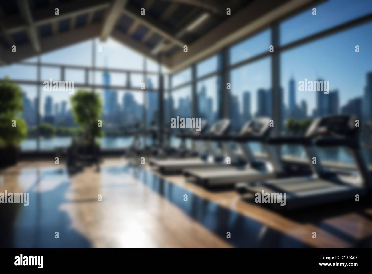 Interior of new modern fitness center gym with equipment.Abstract ...