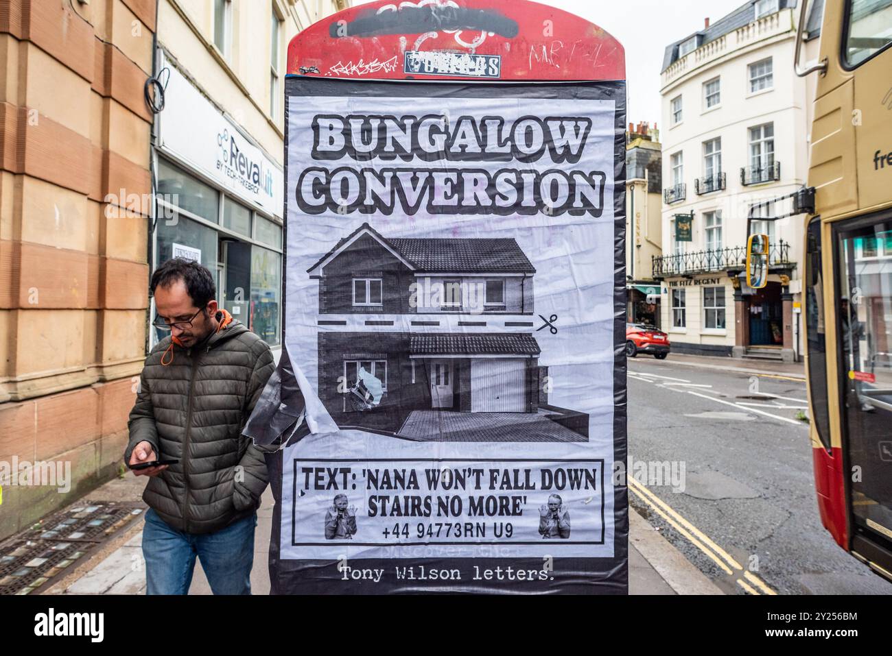 Brighton, September 5th 2024: Bungalow Conversion joke poster Stock ...