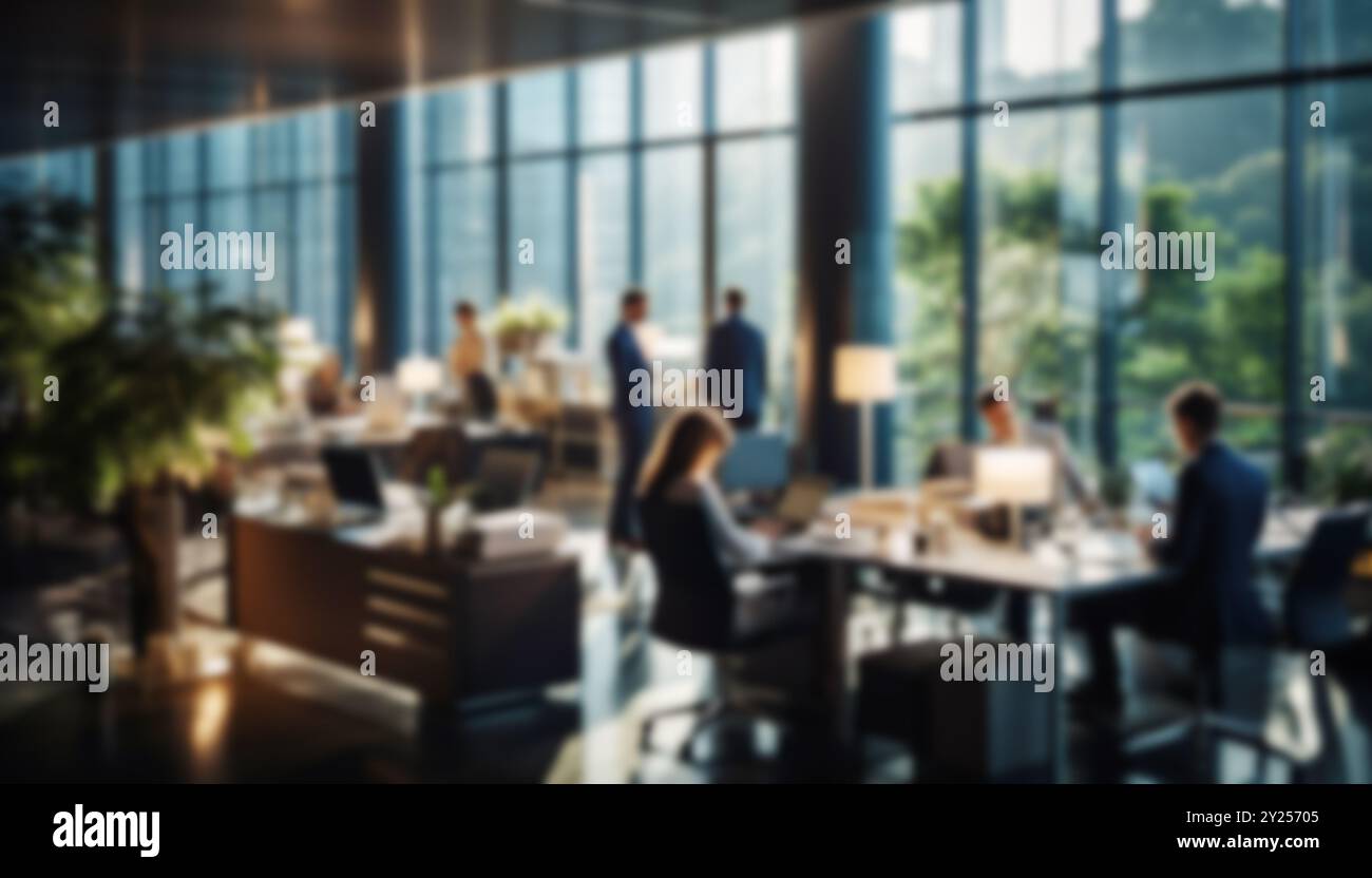 Artistic blur background of modern office interior design.Finance and ...