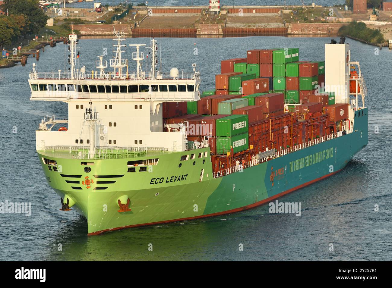 Methanol powered Containership ECO LEVANT at the Kiel Canal Stock Photo ...