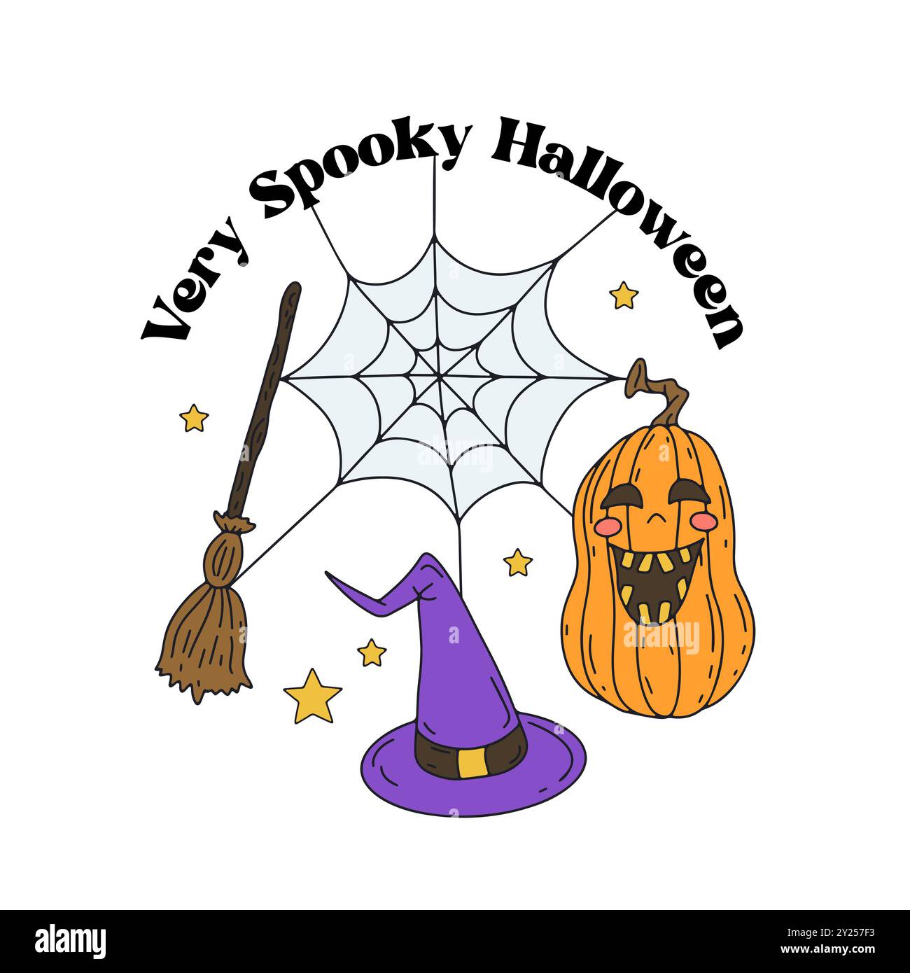 Card or poster with cute Halloween illustration with hand drawn jack-o ...