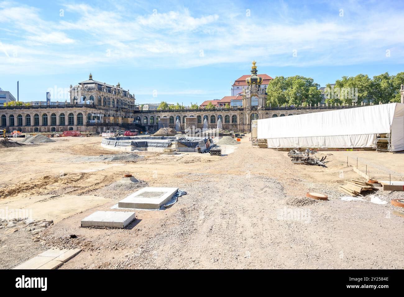 Reconstruction works in the Zwinger palace complex with gardens, one of ...