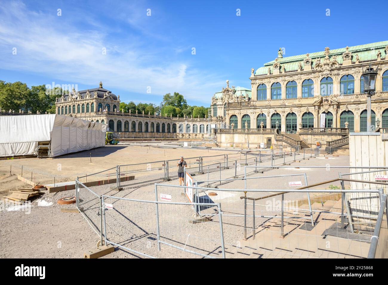Reconstruction works in the Zwinger palace complex with gardens, one of ...