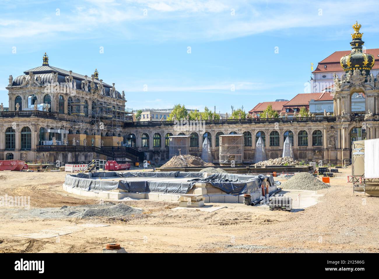 Reconstruction works in the Zwinger palace complex with gardens, one of ...