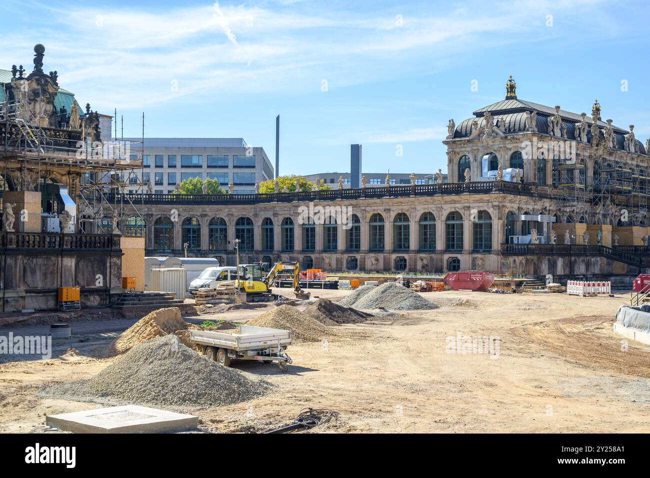 Reconstruction works in the Zwinger palace complex with gardens, one of ...
