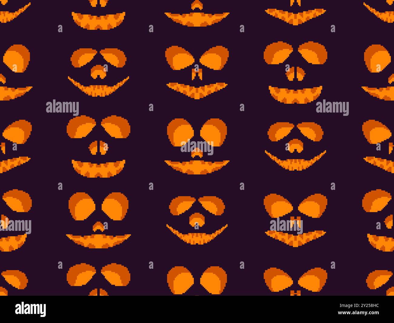 Seamless pattern with halloween scary face in pixel art style. Pixel ...
