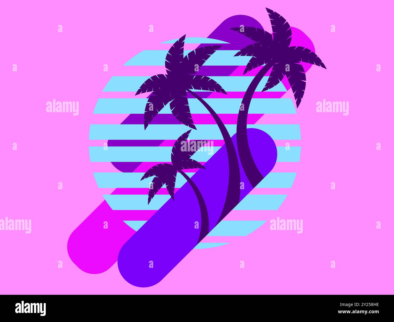 Retro futuristic palm trees in 80s style at sunset. Summer time, palm ...