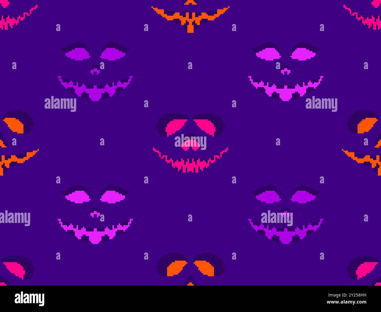 Seamless pattern with halloween scary face in pixel art style. Pixel ...