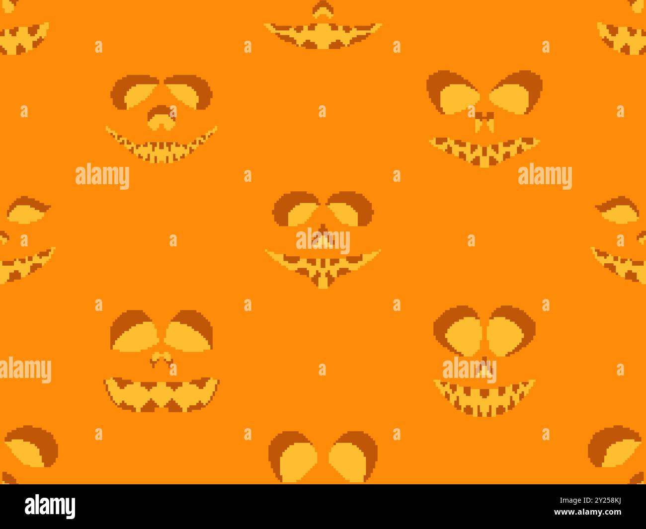 Seamless pattern with halloween scary face in pixel art style. Pixel ...