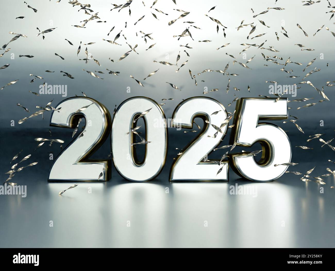 Shiny steel number 2025 with reflections, 3d rendering Stock Photo - Alamy