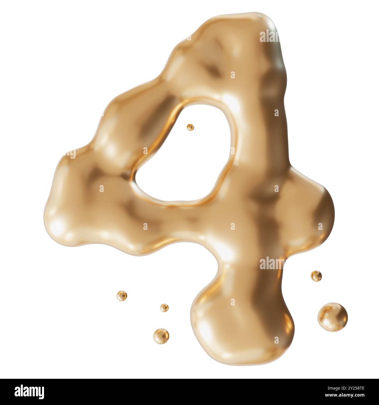 Dynamic golden liquid number 4, isolated on white background. Elegant ...