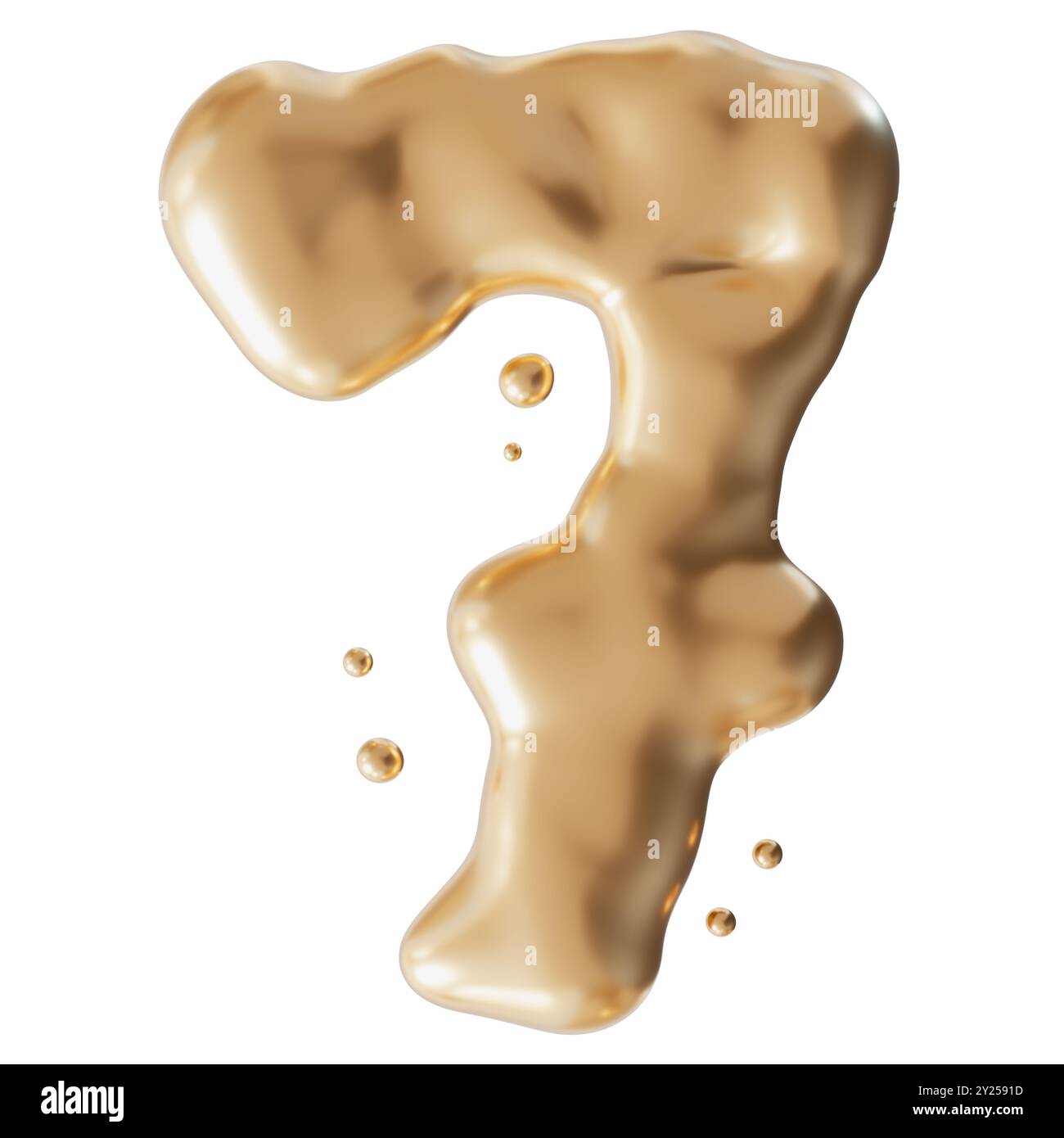 Dynamic golden liquid number 7, isolated on white background. Elegant ...