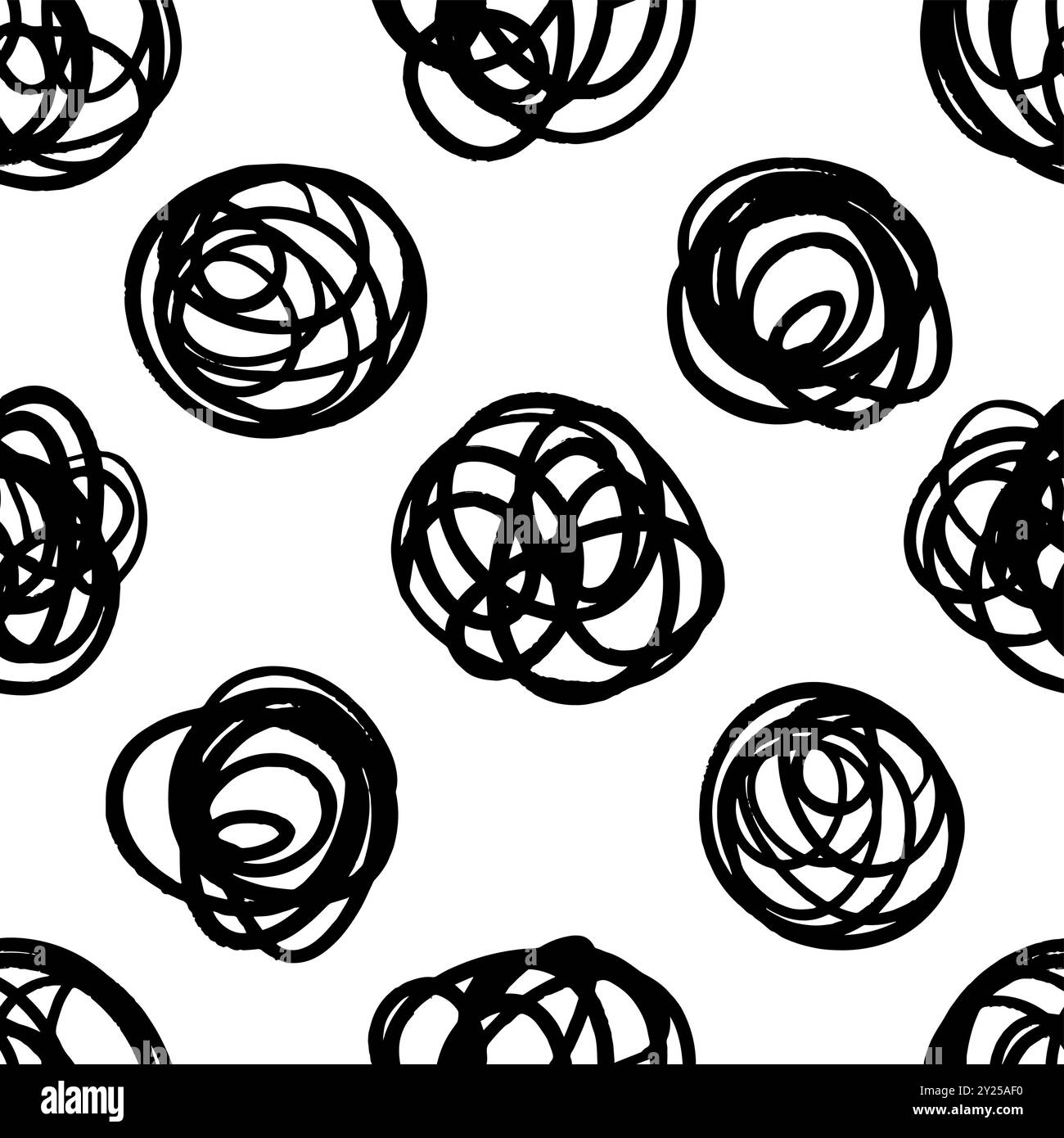 Doodle Curly Lines pattern in Black and White colors. Abstract Helix ...