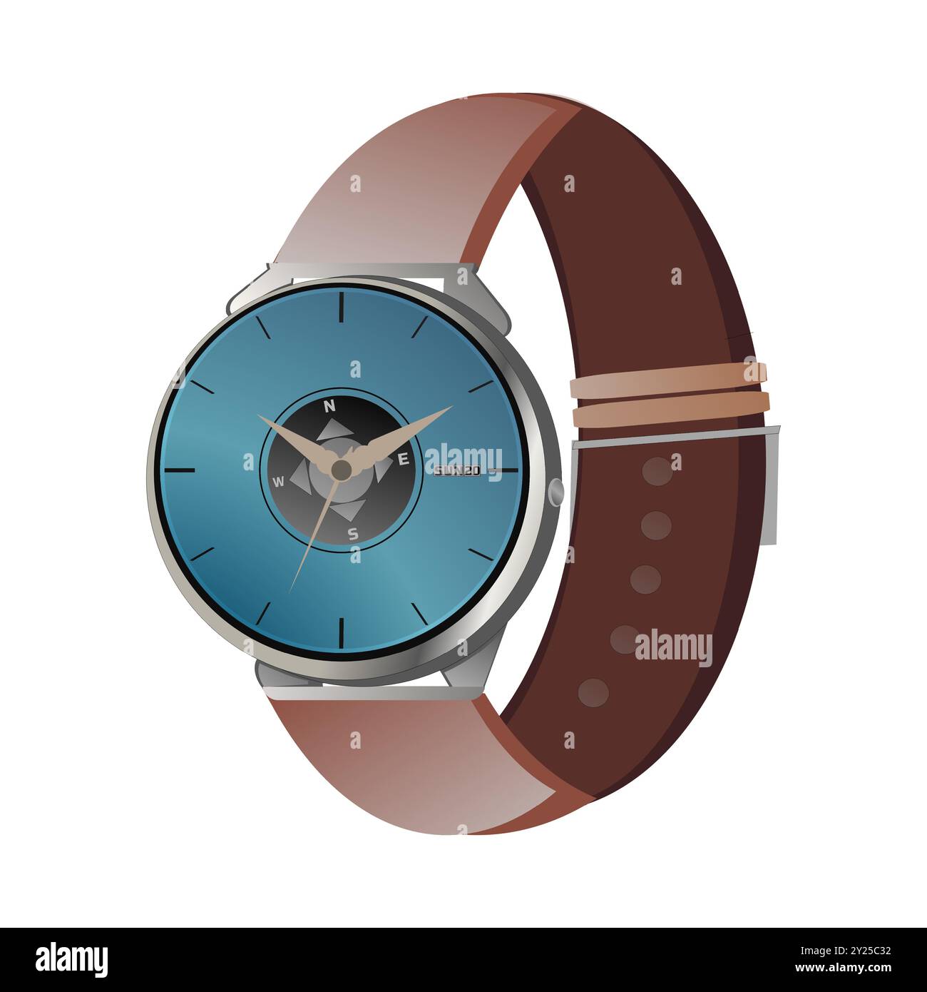 Illustration of the men's watch featuring a leather strap, along with a ...