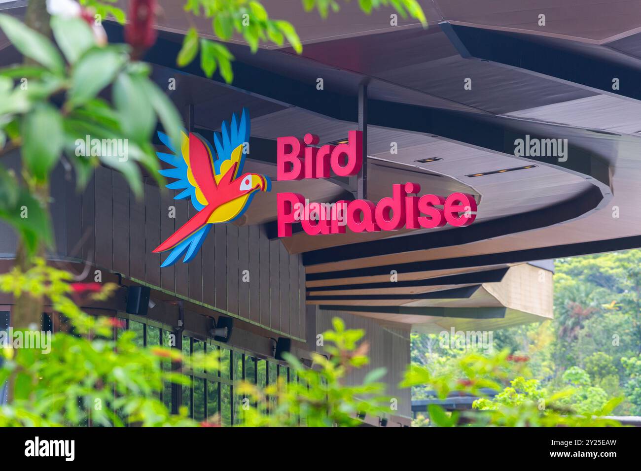 Red signage of Bird Paradise. The Largest Bird Park in Asia. Singapore ...