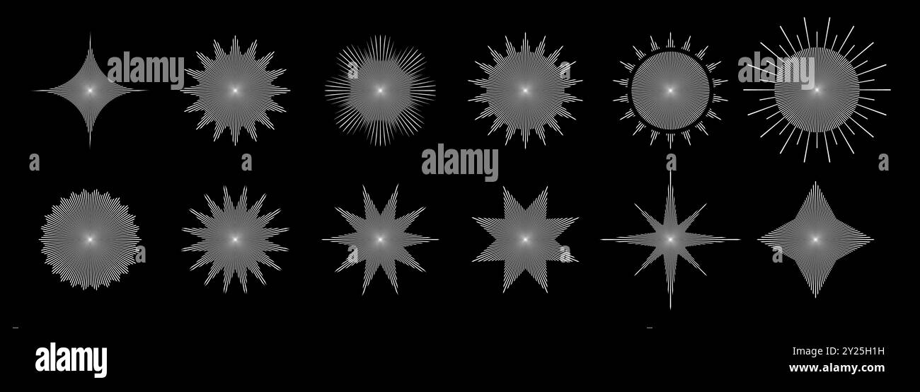 Star silhouette icon set, Shining star rays, Star cluster simple vector ...