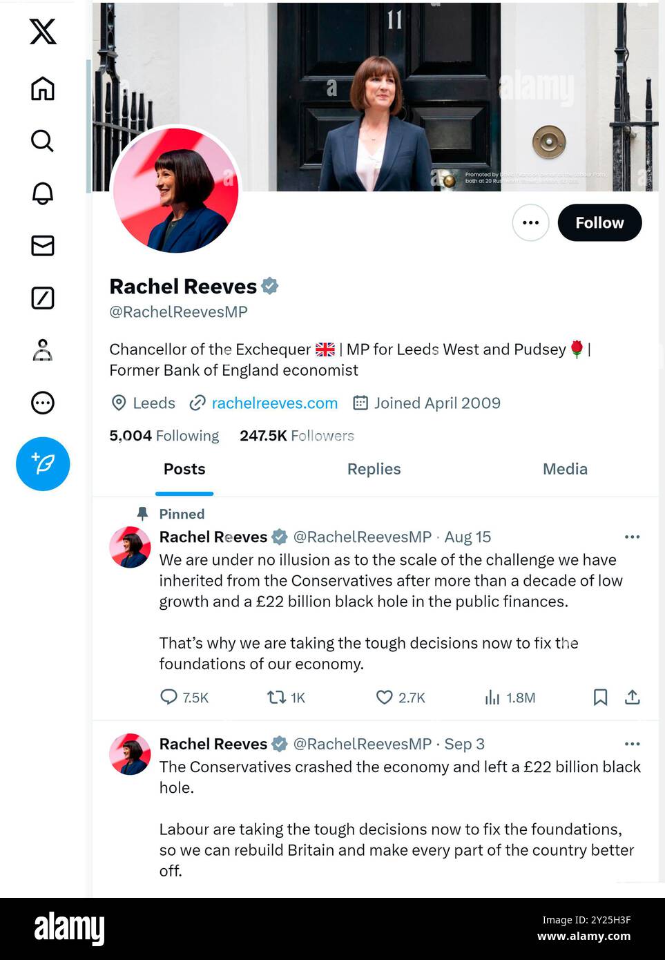 'X' - formerly Twitter - page (Sept 2024) of Rachel Reeves MP ...