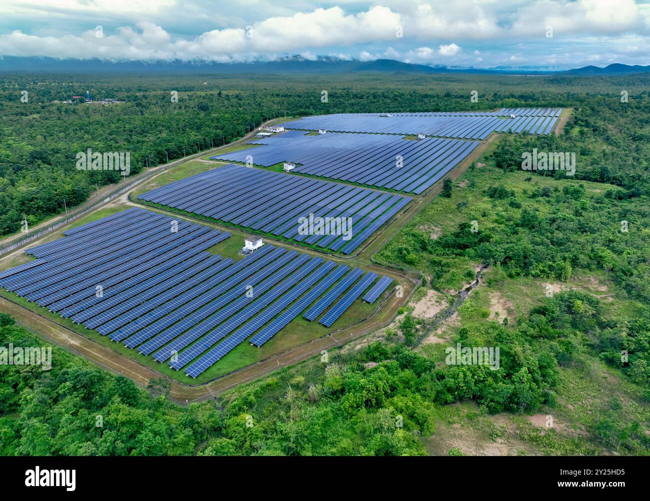 Aerial view of solar farm. Sustainable renewable energy and modern ...