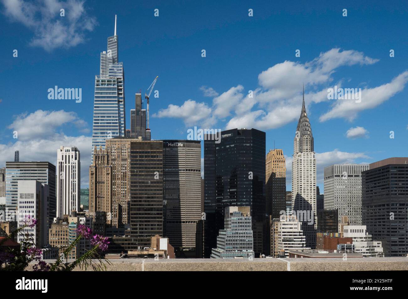 View of Manhattan Midtown skyline from a luxury co-op apartment roof ...