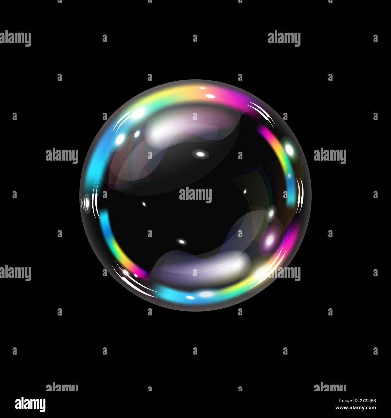 Soap bubble color spectrum on a black background. Realistic air bubble ...