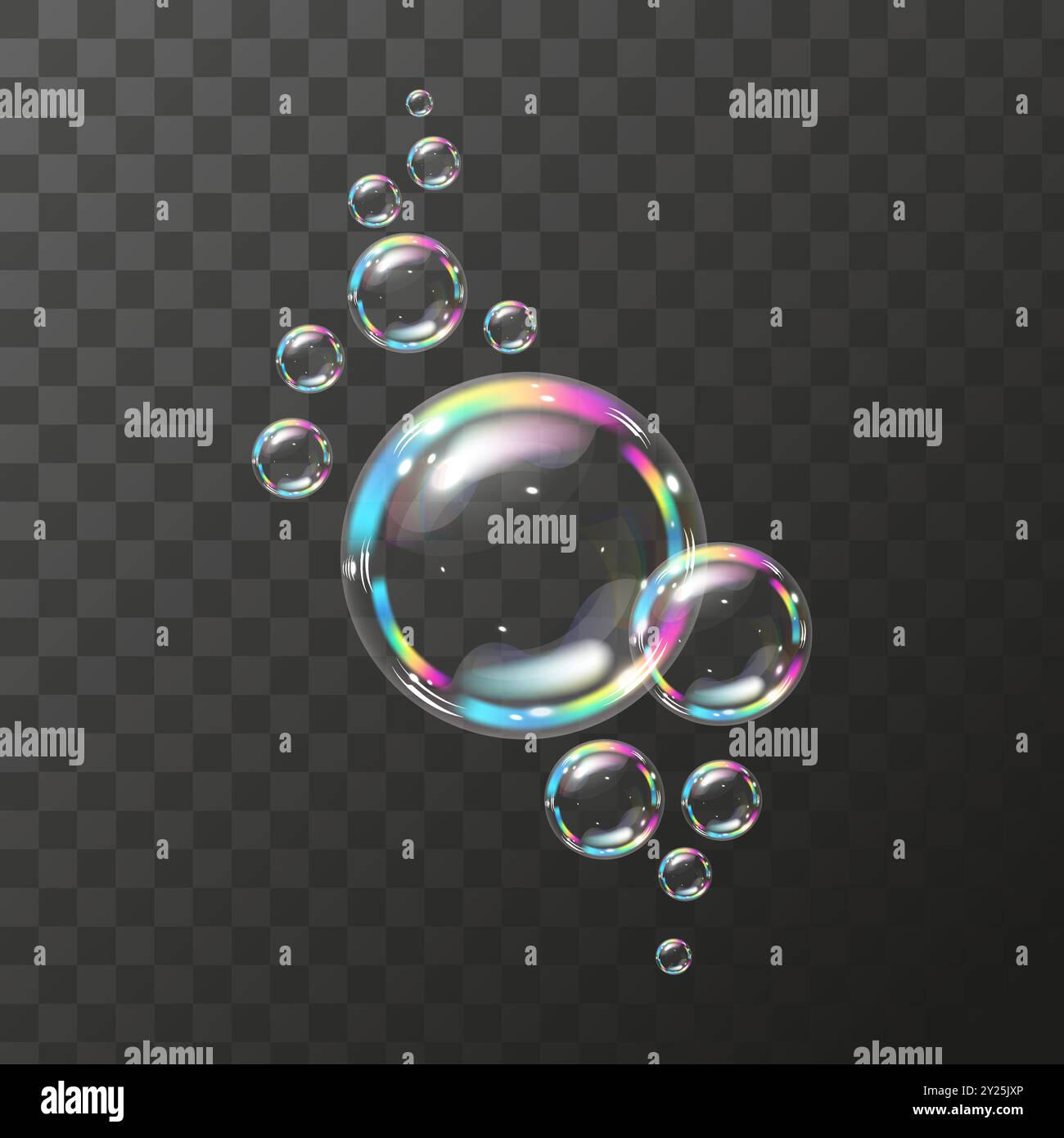 Soap bubbles. Rainbow reflection transparent realistic soap bubbles ...