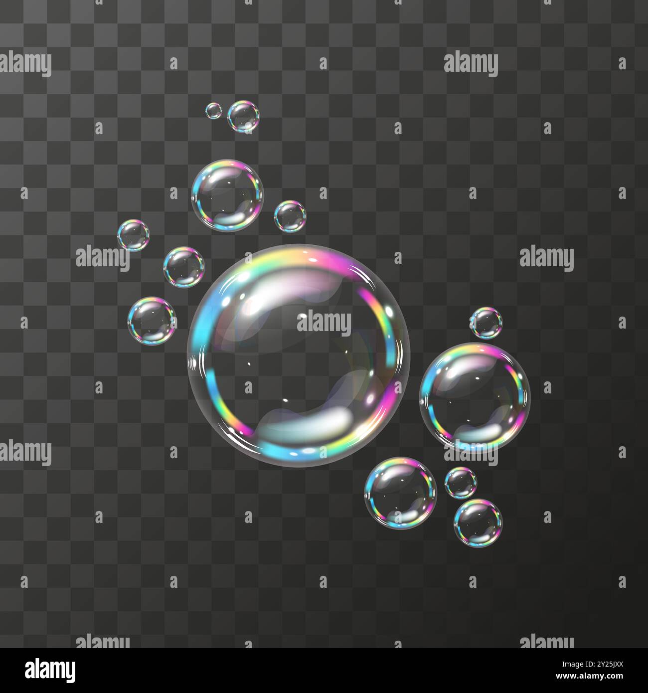 Soap bubbles. Rainbow reflection transparent realistic soap bubbles ...