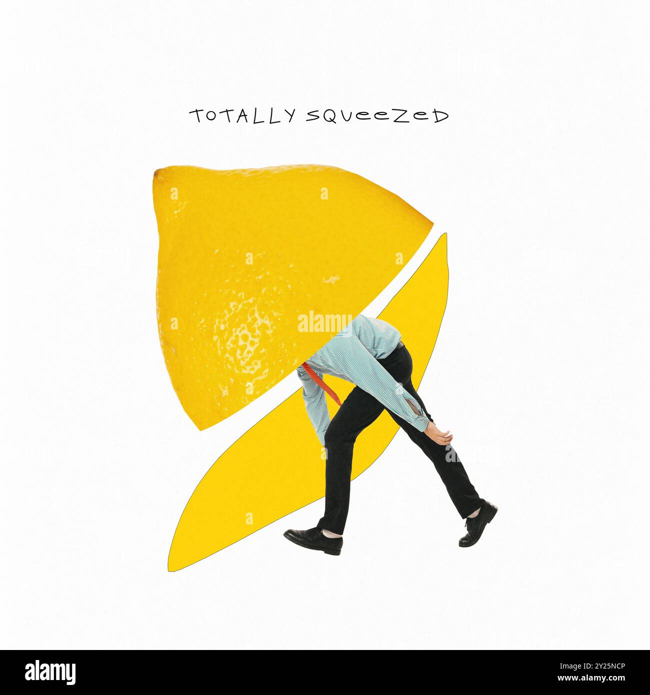 Poster. Contemporary art collage. Totally Squeezed. Man caught between ...