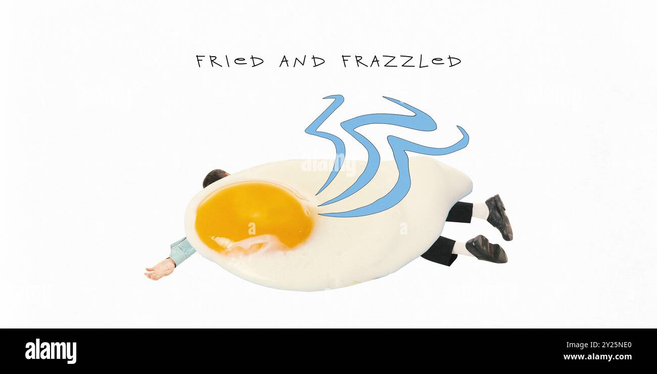 Poster. Contemporary art collage. Fried and Frazzled. Man lying under ...