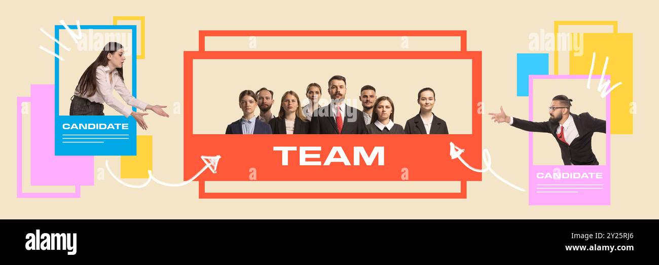 Contemporary art collage. Selection of potential hires visualized in ...