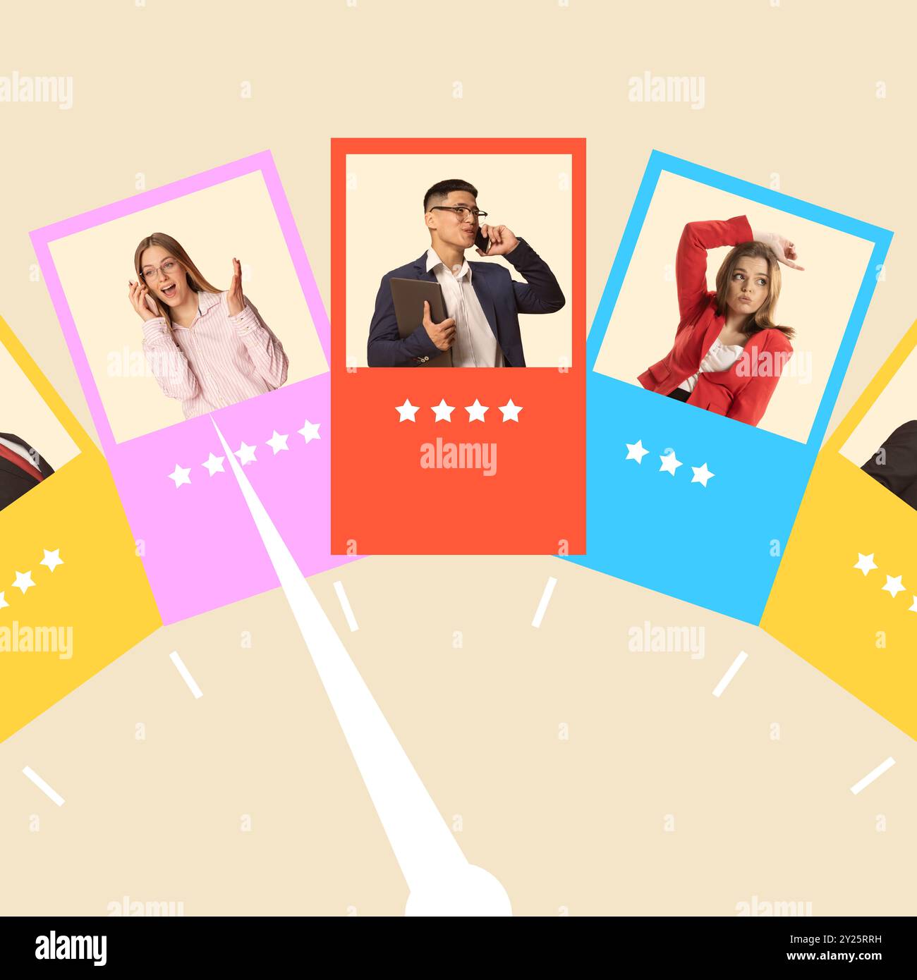 Contemporary art collage. Colorful candidate profiles highlighted in ...