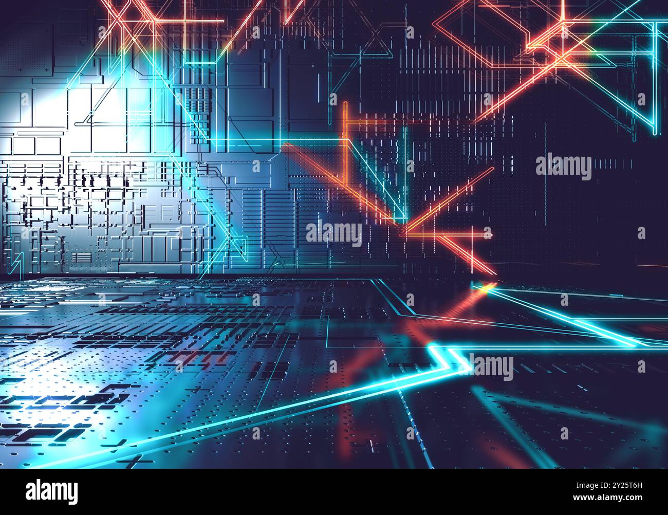 Creative digital background for technology and science fiction concept. Futuristic surface with ...