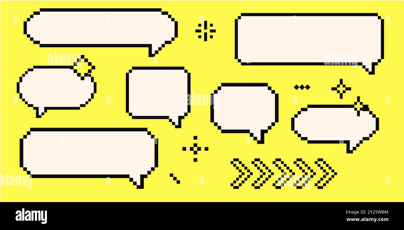 Set of pixel art cloud bubble quote box speech bubble dialog retro 8 ...
