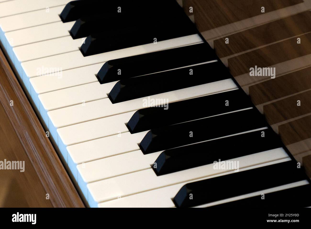 An acoustic grand piano keyboard detail close up Stock Photo - Alamy